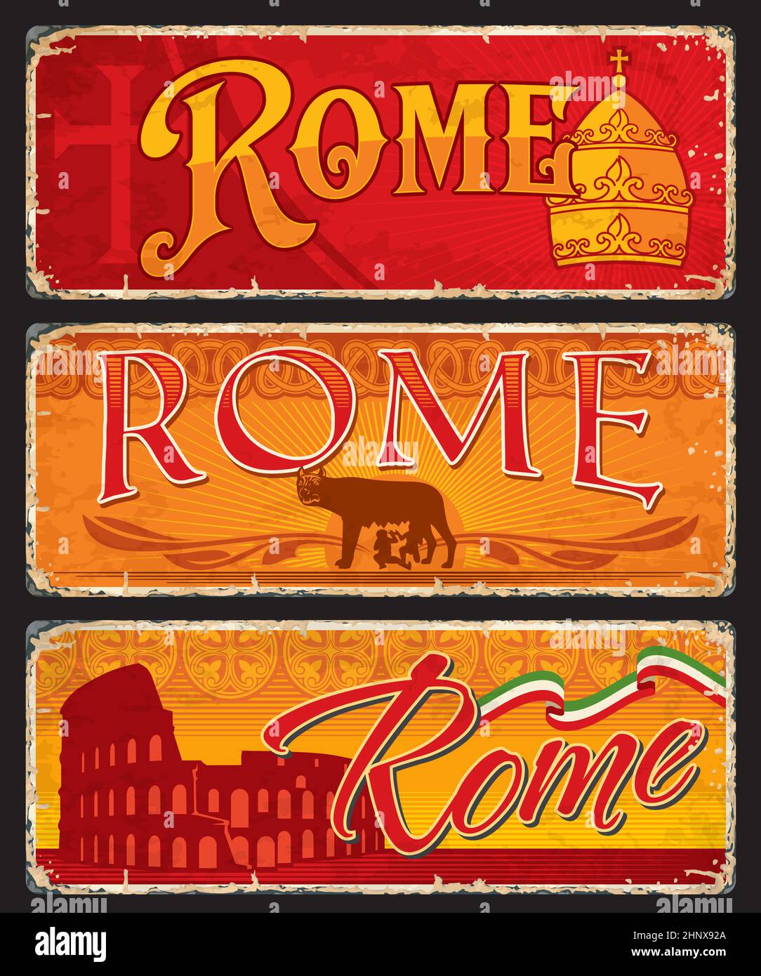 Italian Rome city travel stickers and plates. Italian capital city ...