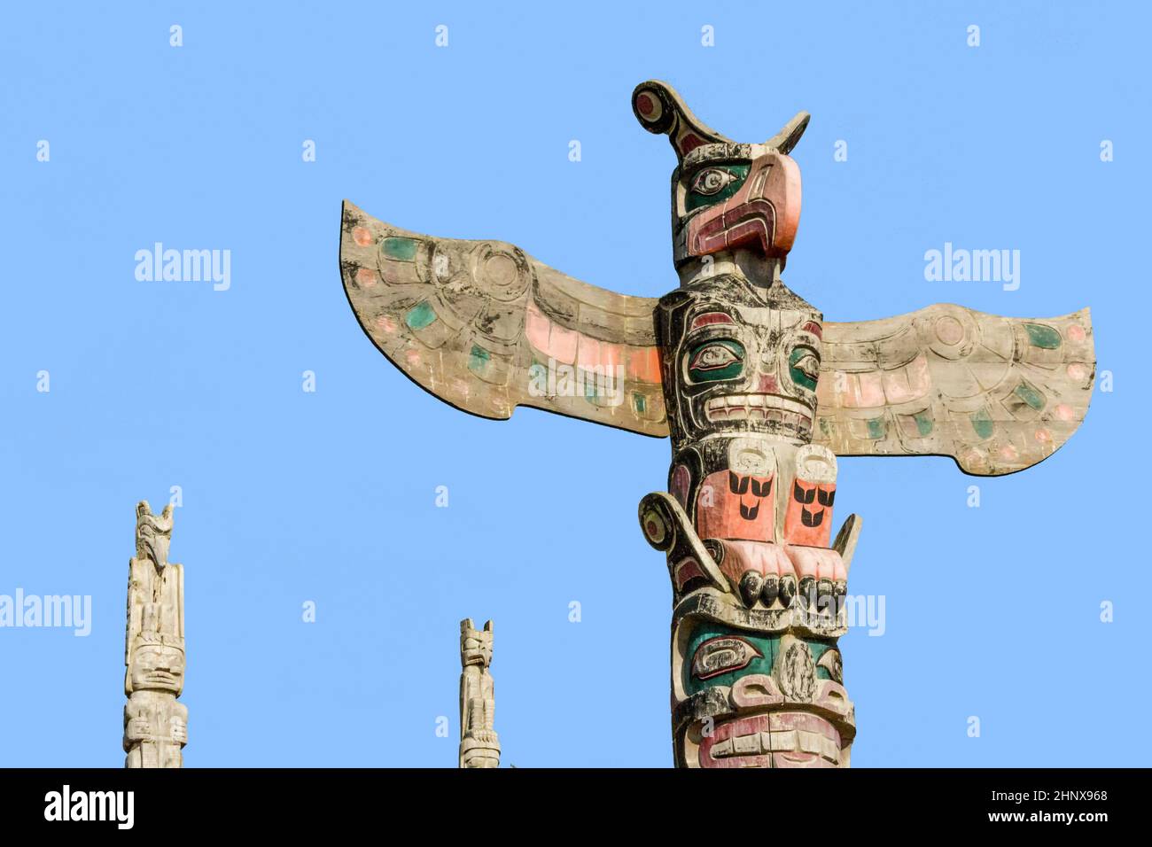 old traditional wooden totem masks in Canada Stock Photo - Alamy