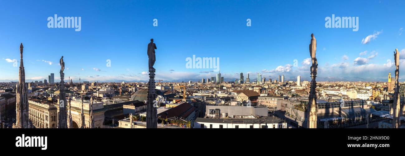 skyline of milan from famous Milan Cathedral under blue sky Stock Photo ...