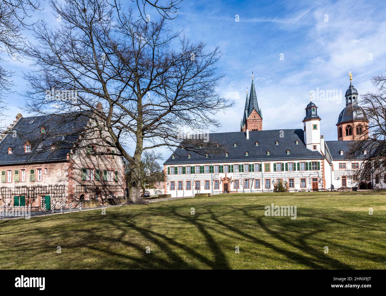 famous benedictine cloister in Seligenstadt, Germany under blue sky ...