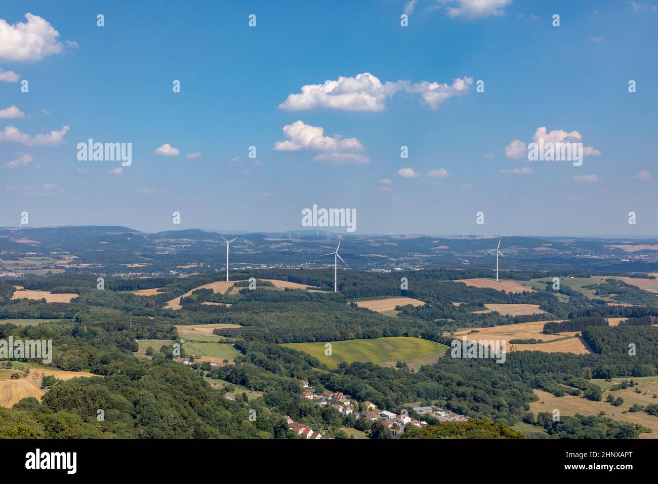 rural landscape with blue sky in the Saarland near Tholey, Germany ...