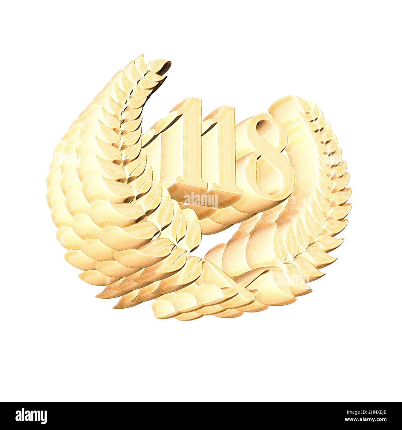 Number 118 with laurel wreath or honor wreath as a 3D-illustration, 3D ...