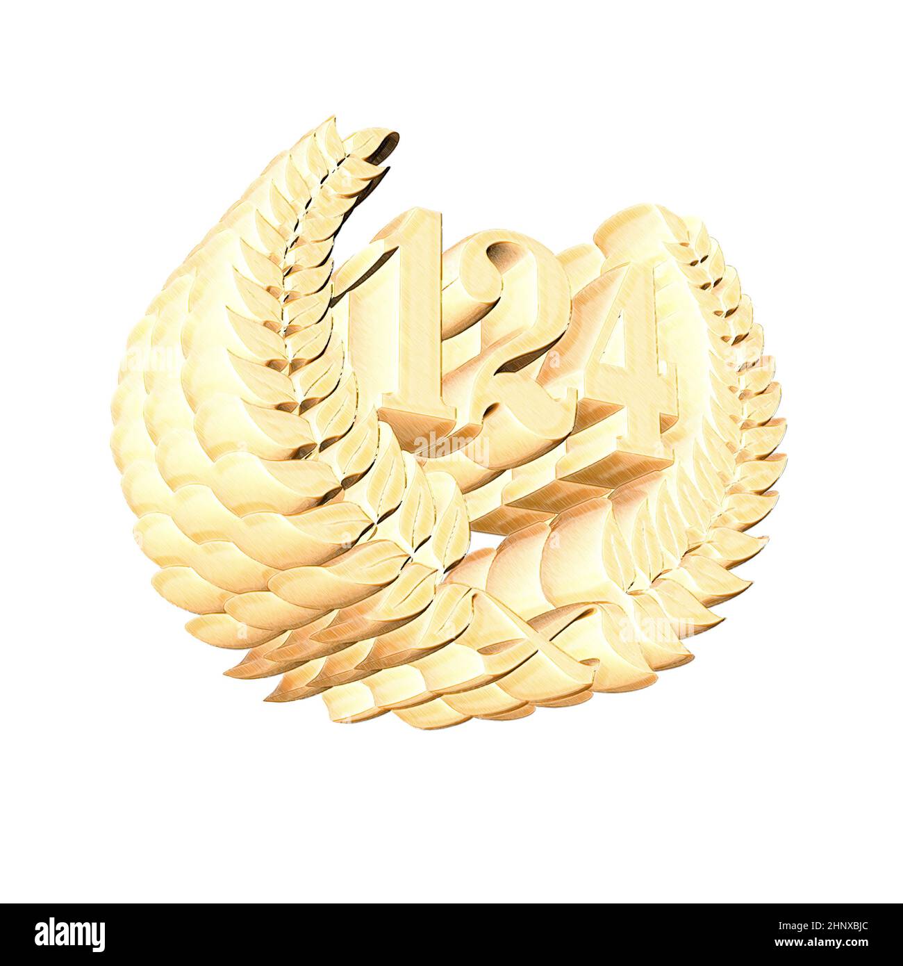 Number 124 with laurel wreath or honor wreath as a 3D-illustration, 3D ...