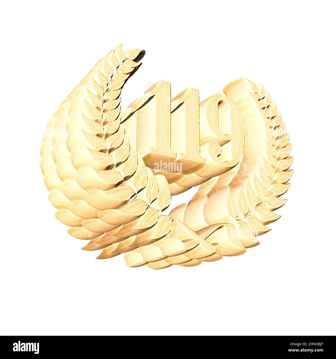 Number 119 with laurel wreath or honor wreath as a 3D-illustration, 3D ...