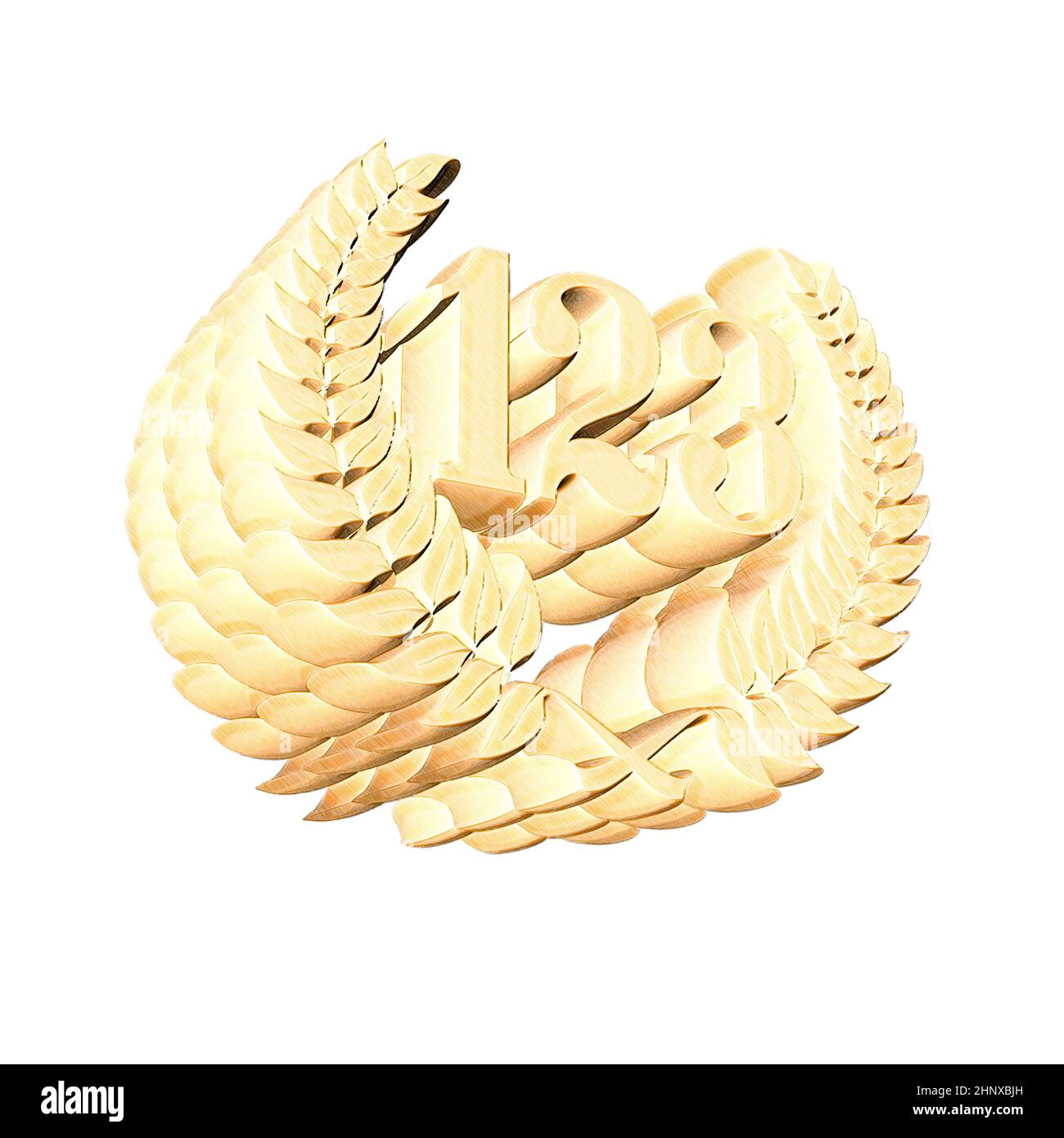 Number 123 with laurel wreath or honor wreath as a 3D-illustration, 3D ...