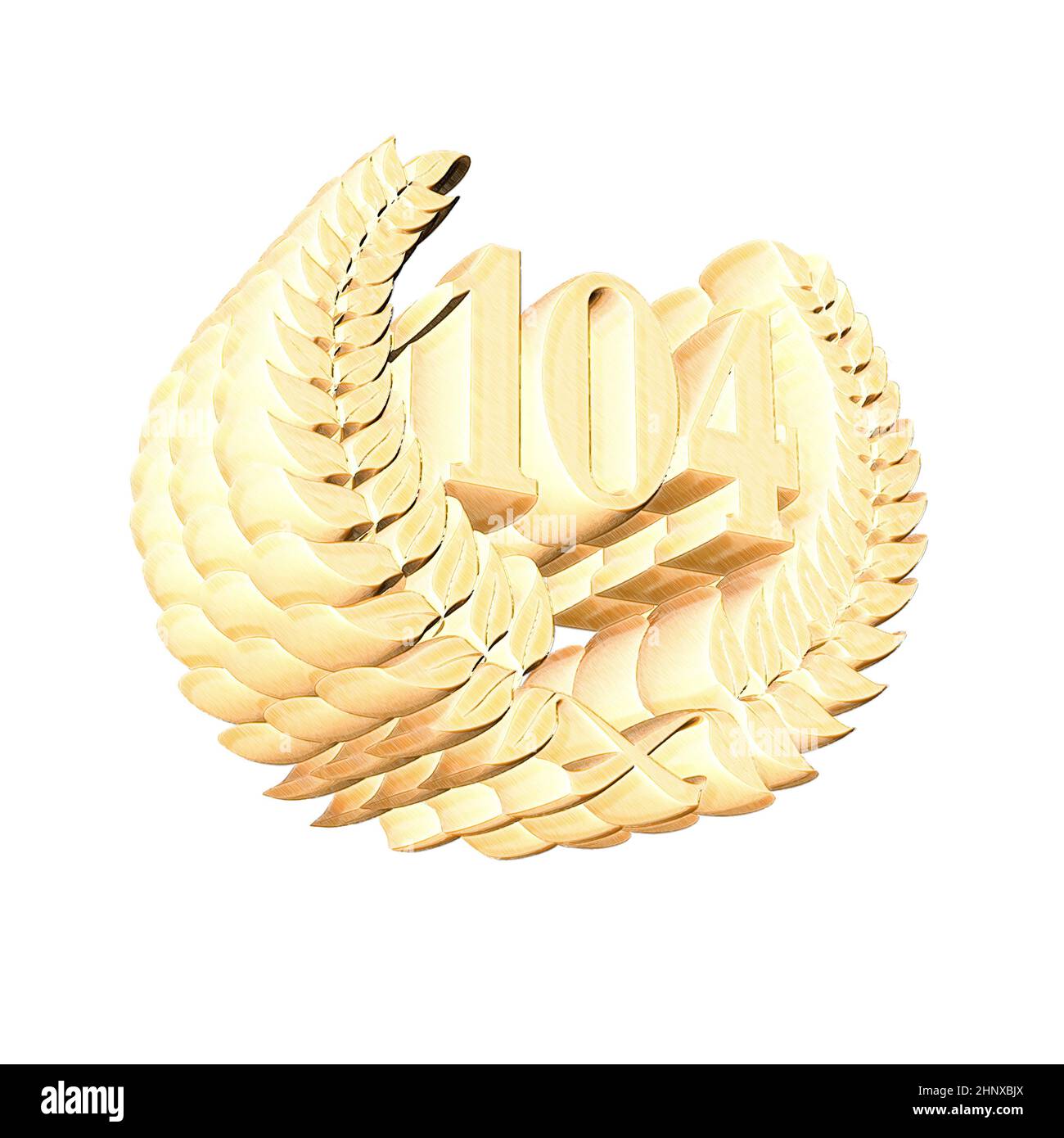 Number 104 with laurel wreath or honor wreath as a 3D-illustration, 3D ...