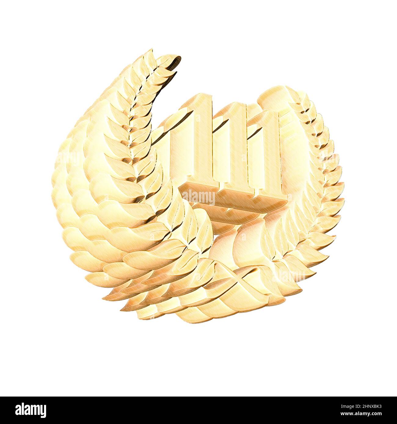 Number 111 with laurel wreath or honor wreath as a 3D-illustration, 3D ...