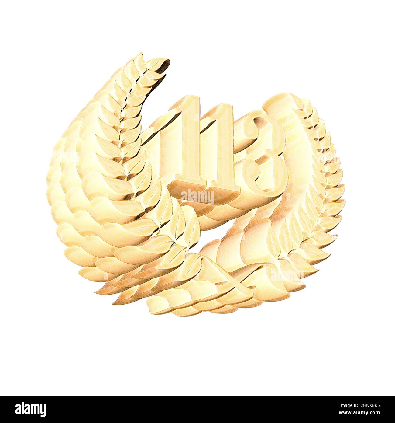 Number 113 with laurel wreath or honor wreath as a 3D-illustration, 3D ...