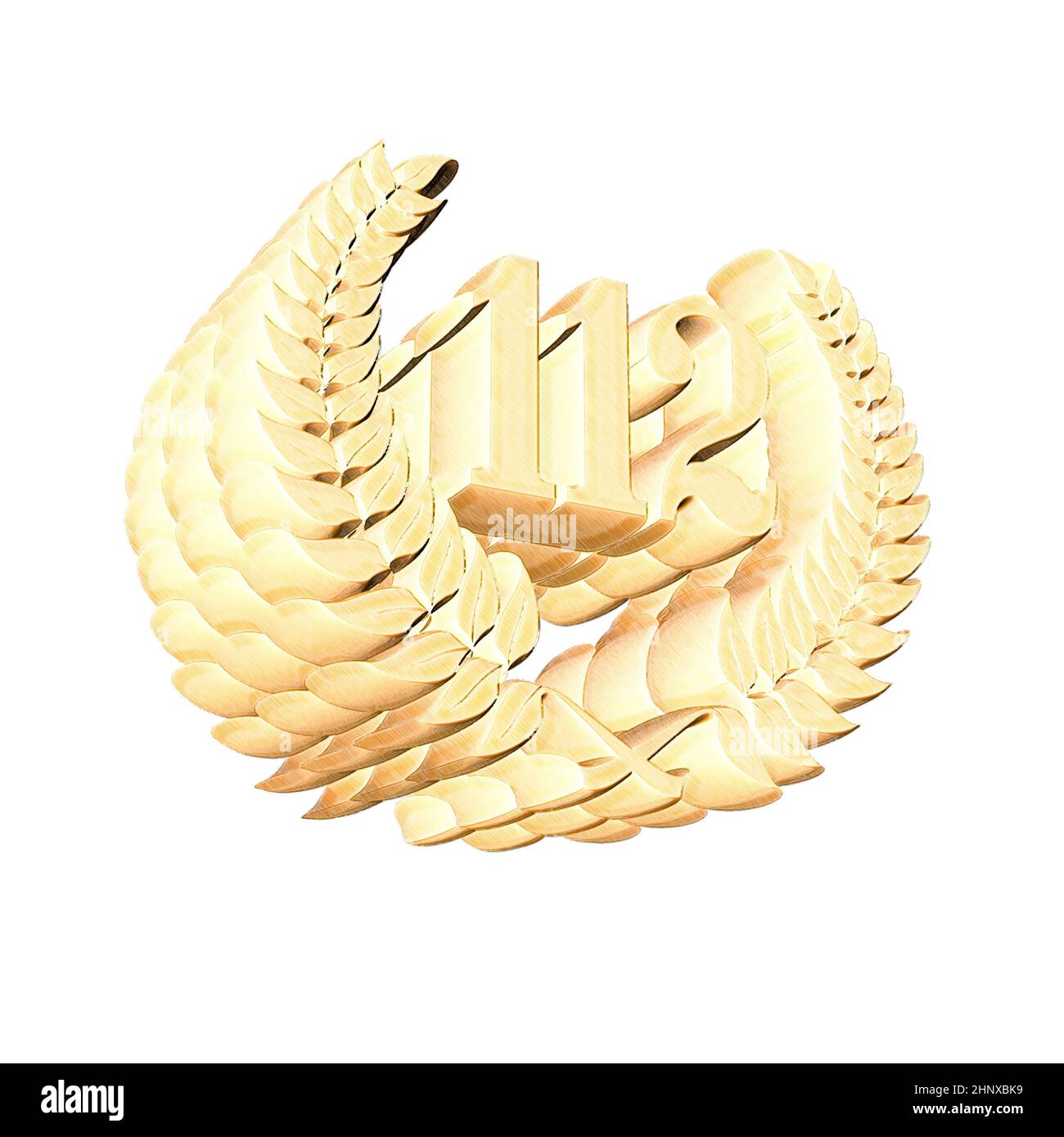 Number 112 with laurel wreath or honor wreath as a 3D-illustration, 3D ...