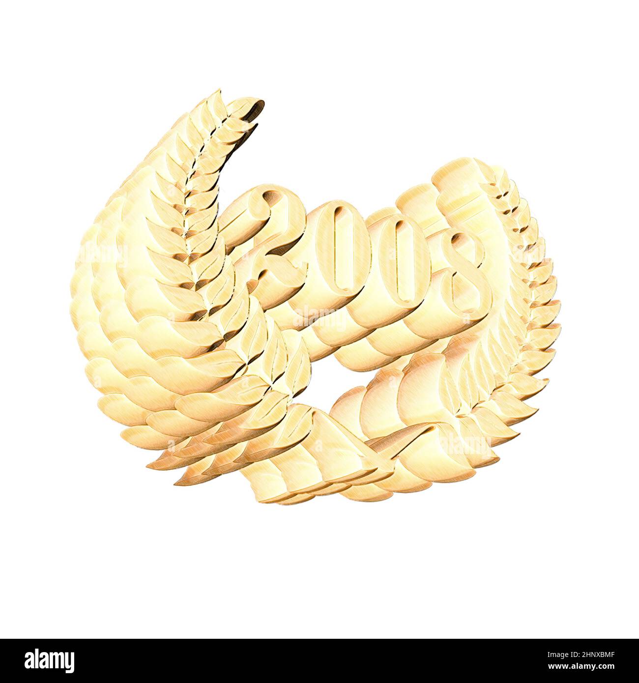 Number 2008 with laurel wreath or honor wreath as a 3D-illustration, 3D ...