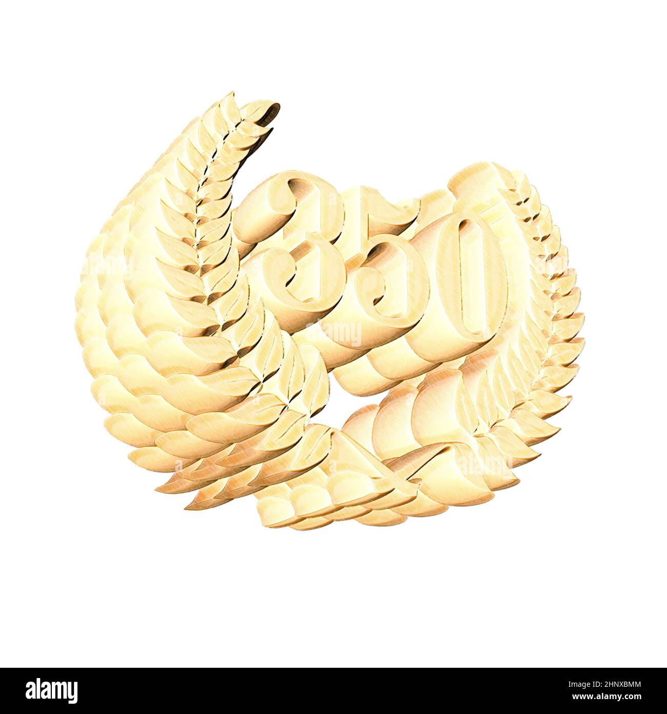 Number 350 with laurel wreath or honor wreath as a 3D-illustration, 3D ...