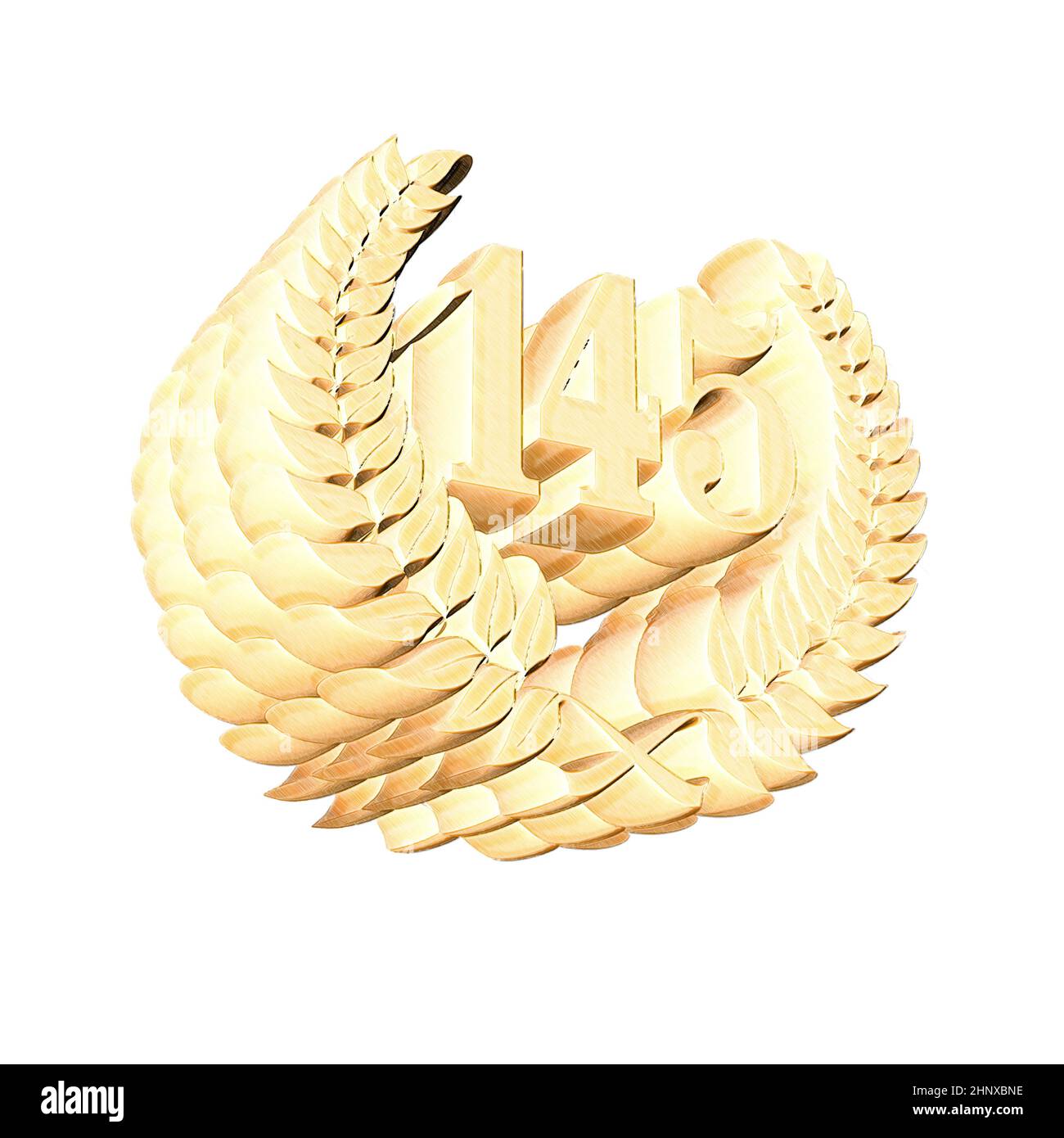 Number 145 with laurel wreath or honor wreath as a 3D-illustration, 3D ...