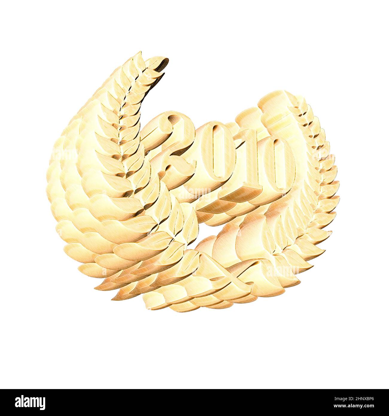 Number 2010 with laurel wreath or honor wreath as a 3D-illustration, 3D ...