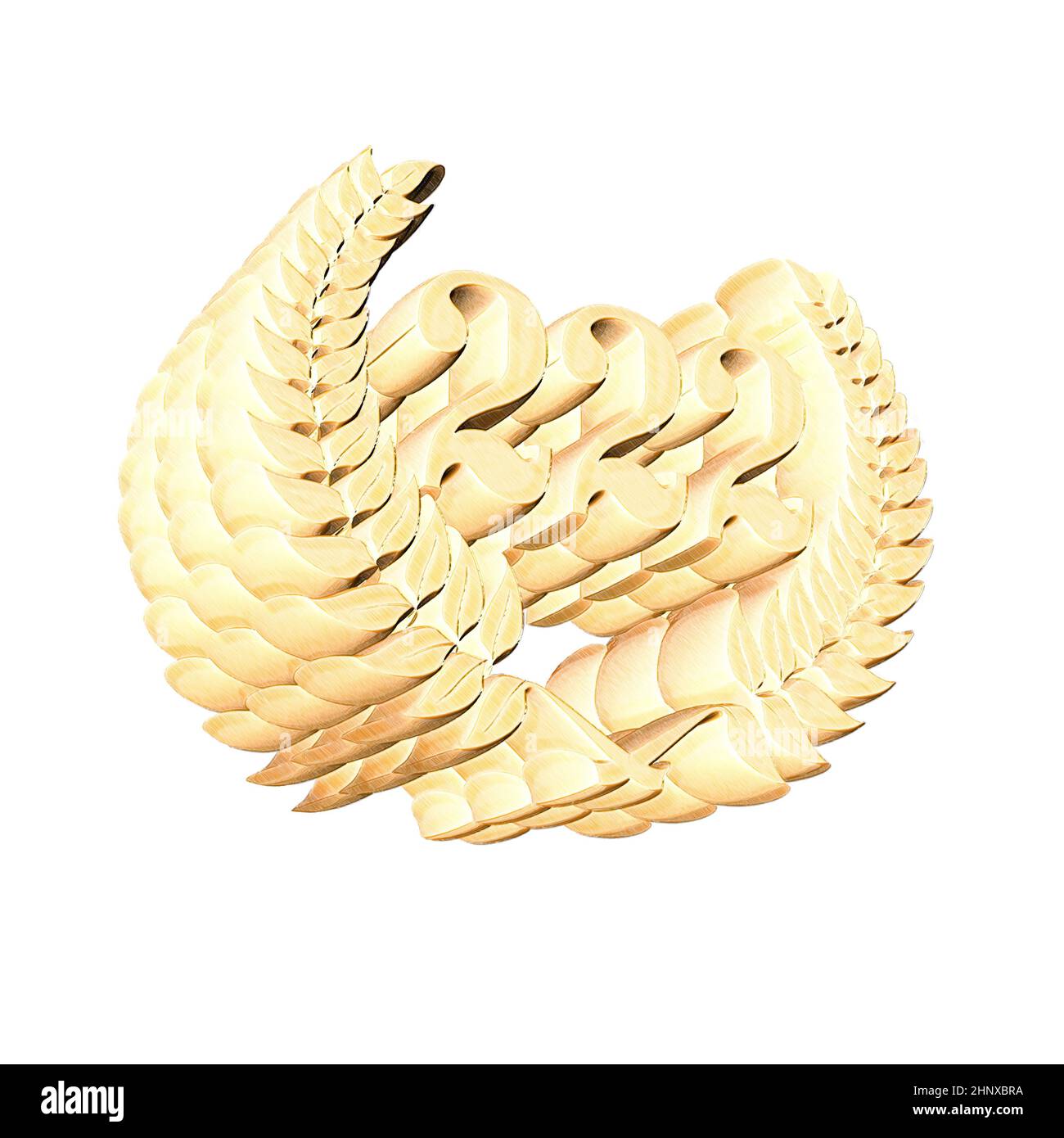Number 222 with laurel wreath or honor wreath as a 3D-illustration, 3D ...
