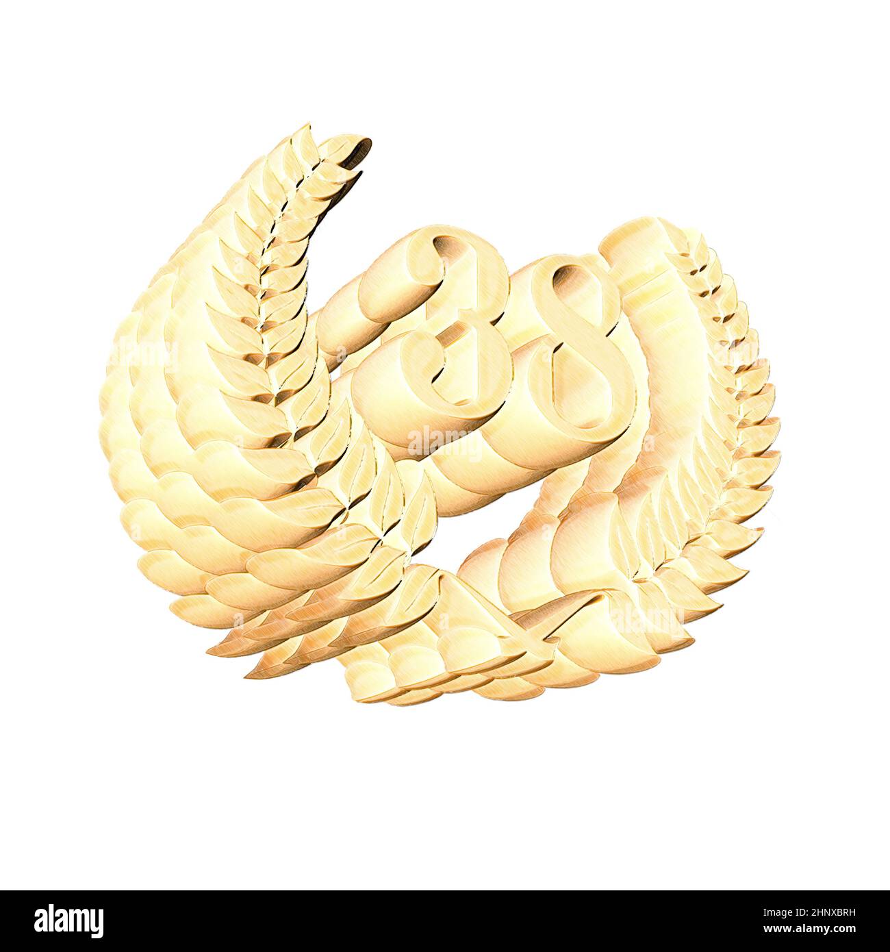 Number 38 with laurel wreath or honor wreath as a 3D-illustration, 3D ...