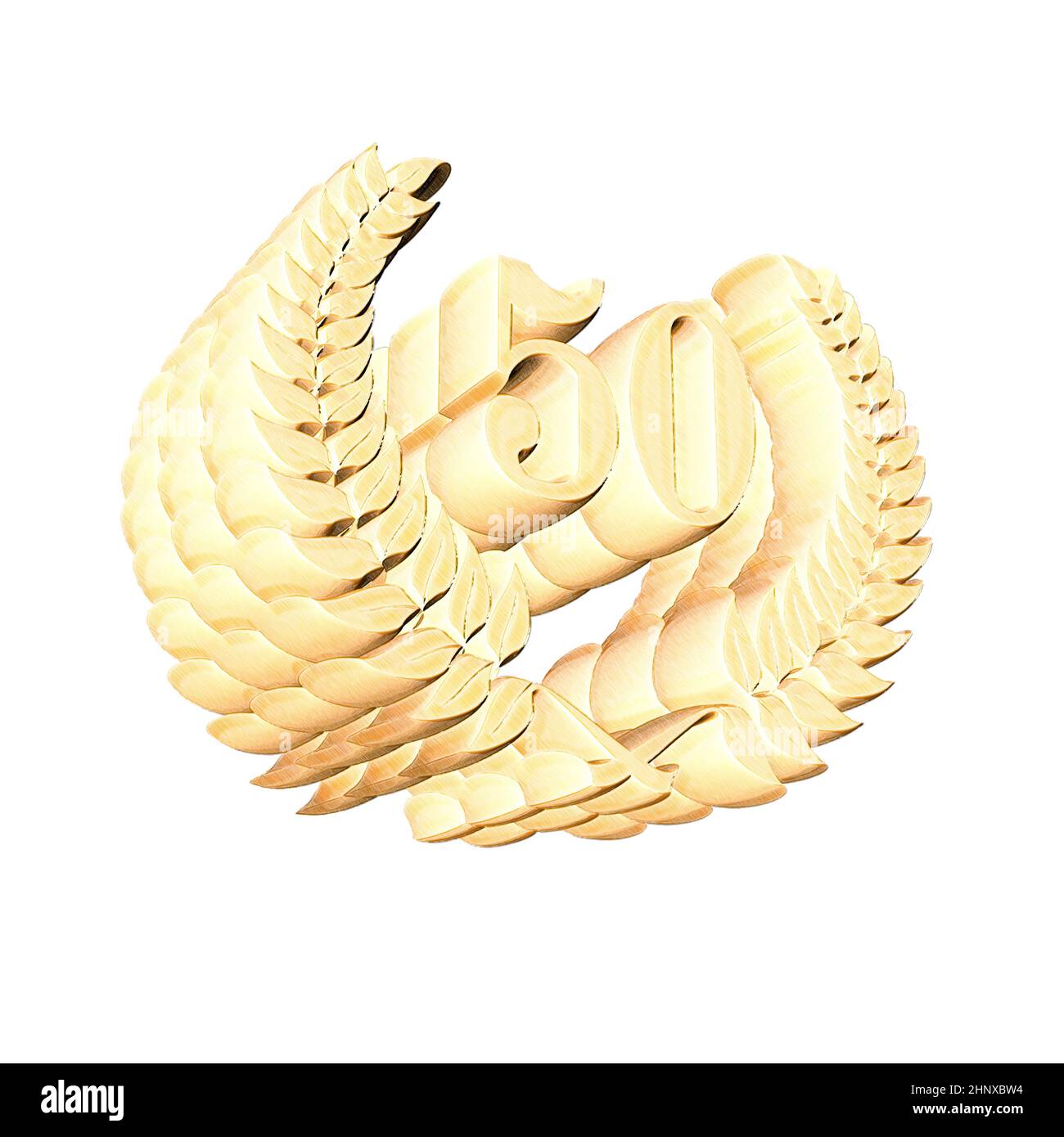 Number 50 with laurel wreath or honor wreath as a 3D-illustration, 3D ...