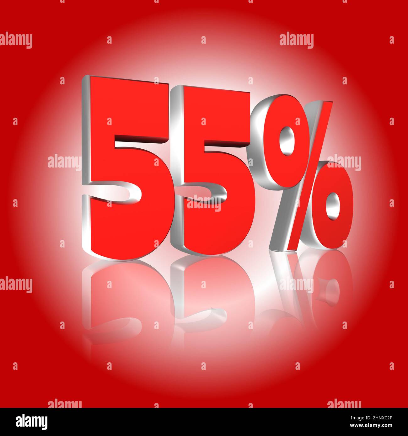 55%, 55 percent as a 3D illustration, 3D rendering Stock Photo - Alamy