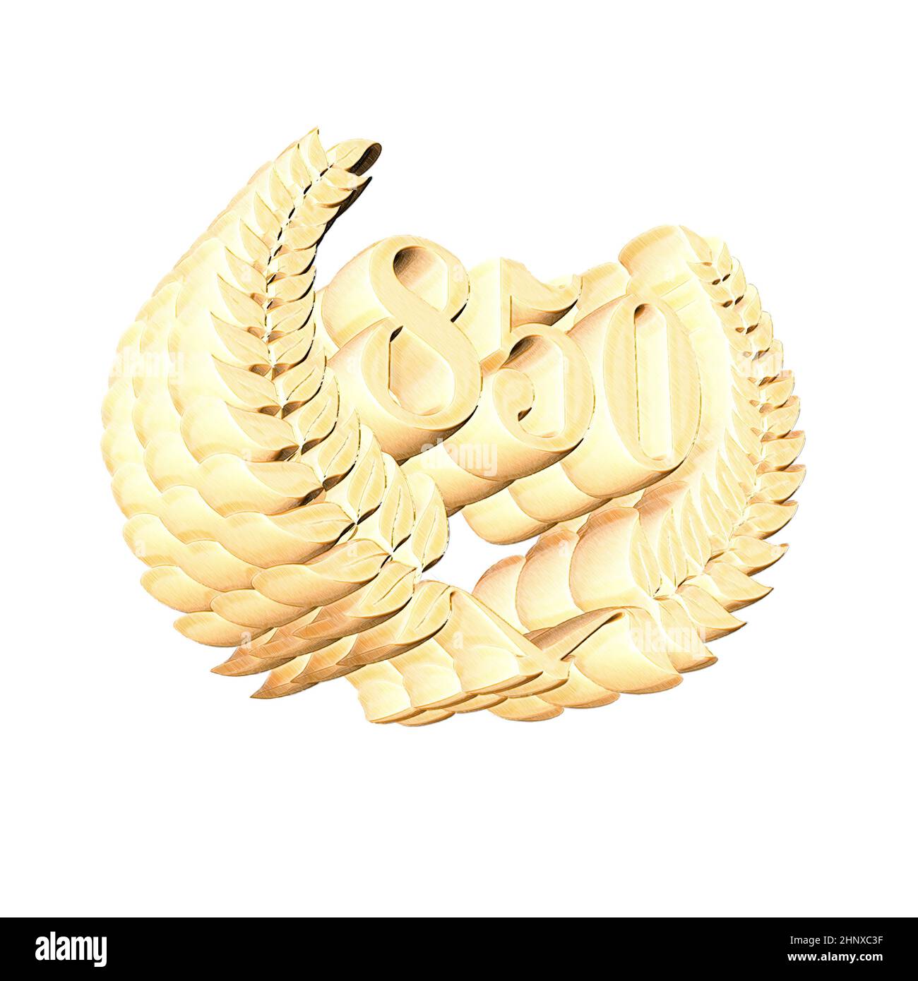 Number 850 with laurel wreath or honor wreath as a 3D-illustration, 3D ...
