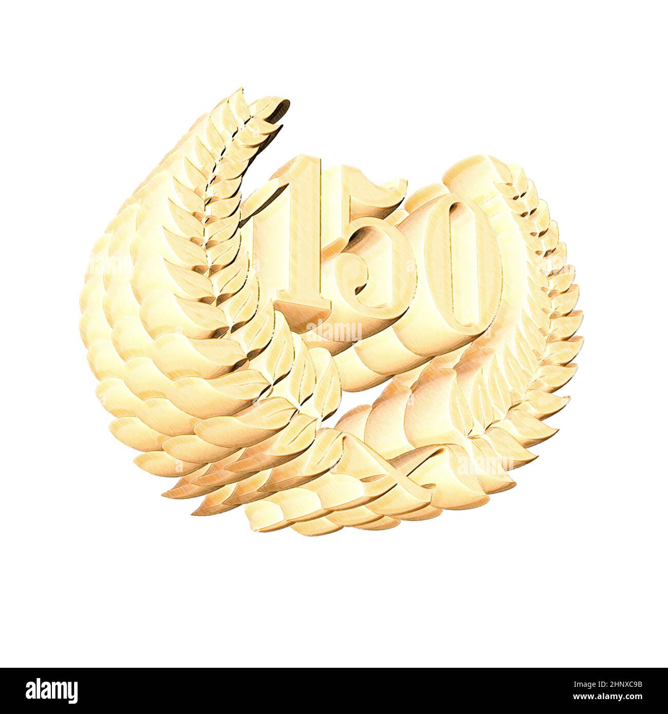 Number 150 with laurel wreath or honor wreath as a 3D-illustration, 3D ...