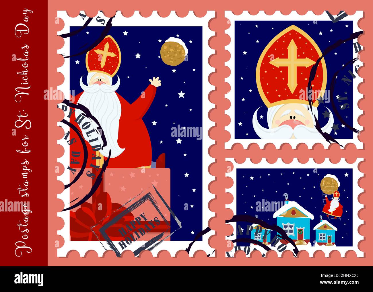 Festive postage stamps. Stamps for the day of St. Nicholas ...