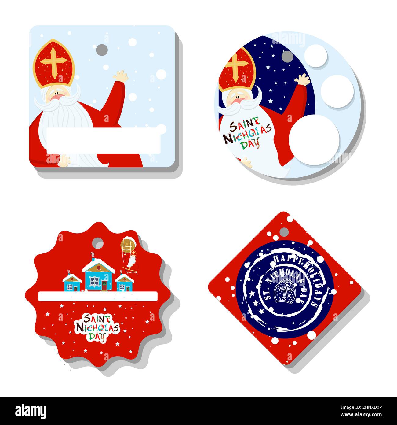 Bright festive paper price tags or gift tags of various shapes. Set of ...