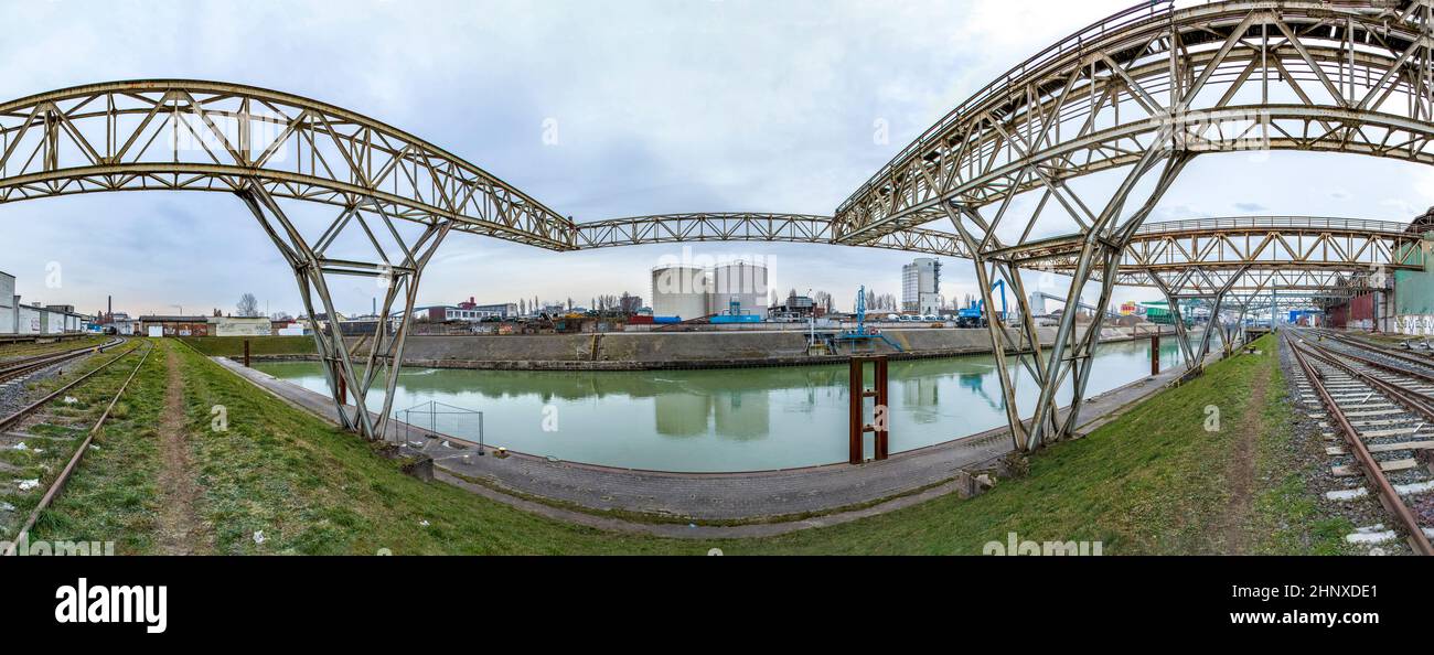 loading equipent and railway rails in the freight harbor in Frankfurt ...