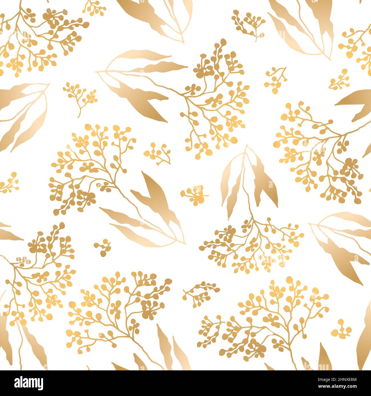 Seamless patterns. Luxurious gold and a graceful twig on a white ...