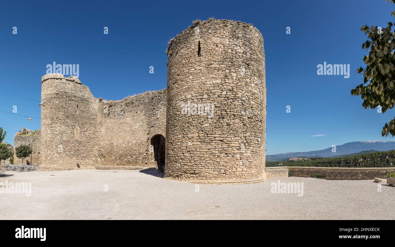 scenic old historic castle of Venasque, Provence, France Stock Photo ...