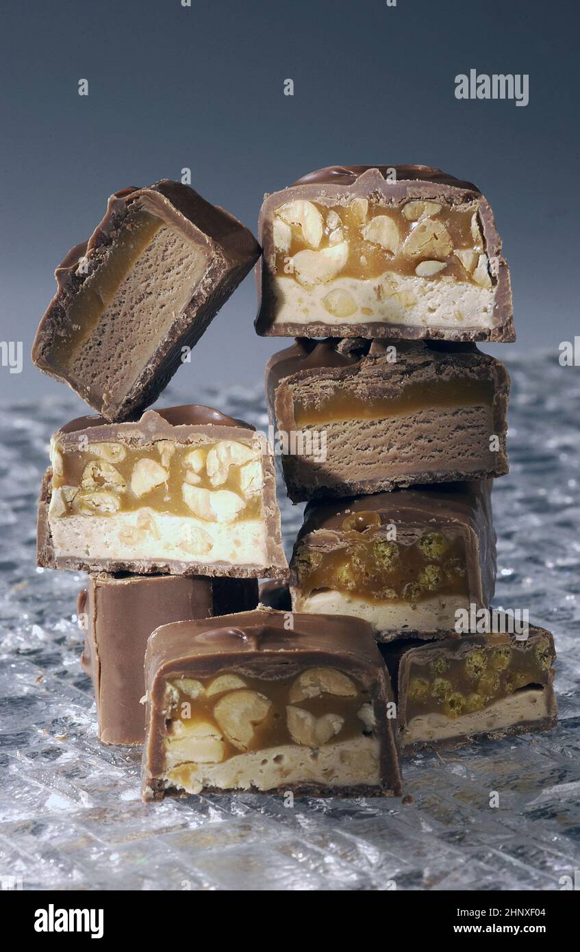chocolate bars on a gray background Stock Photo - Alamy