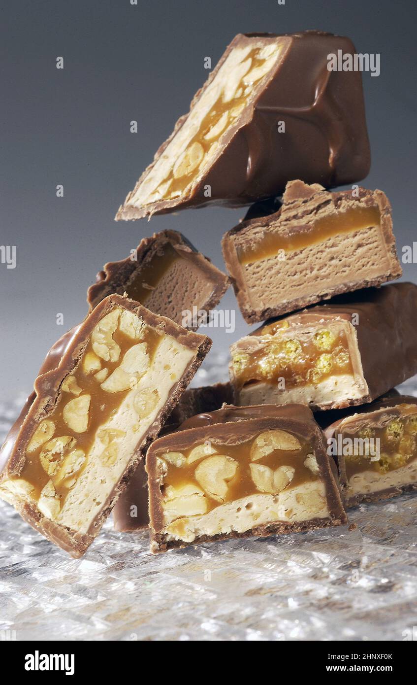 chocolate bars on a gray background Stock Photo - Alamy