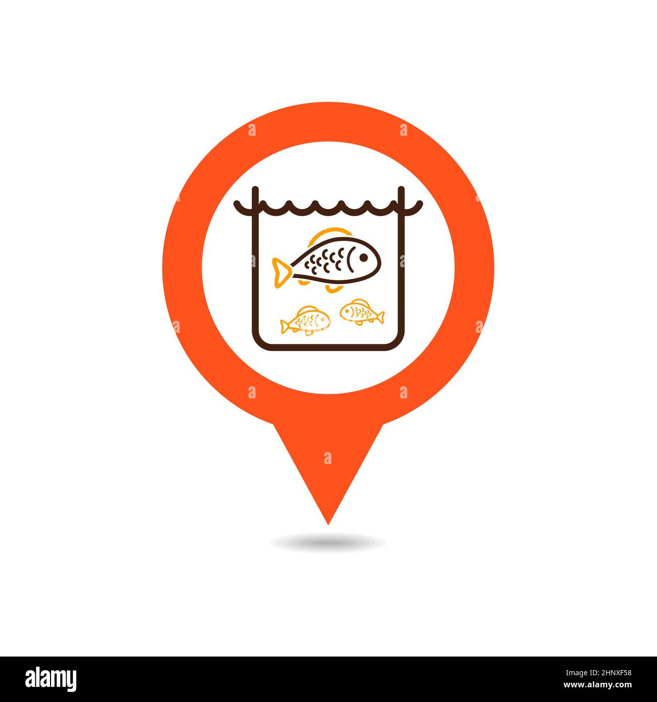 Fish in a pond or aquarium pin map icon. Farm animal Map pointer. Map ...
