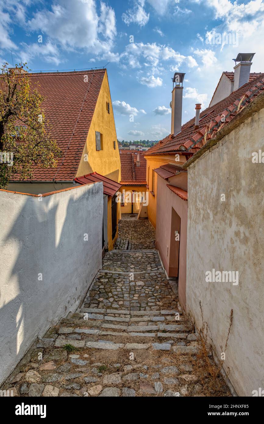 Narrow picturesque street with colorful buildings in historic center in ...