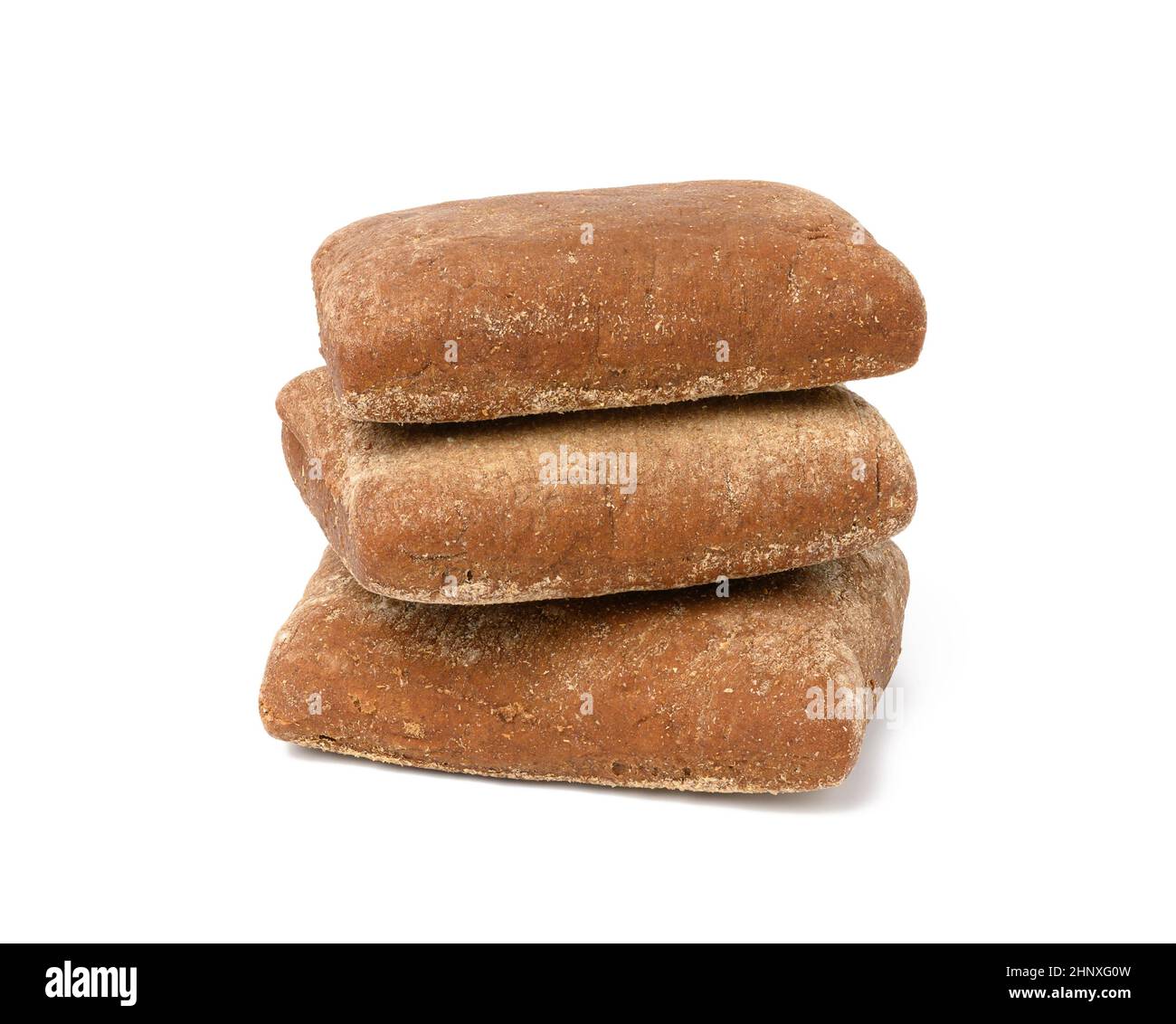 baked rectangular rye flour buns on white isolated background Stock ...
