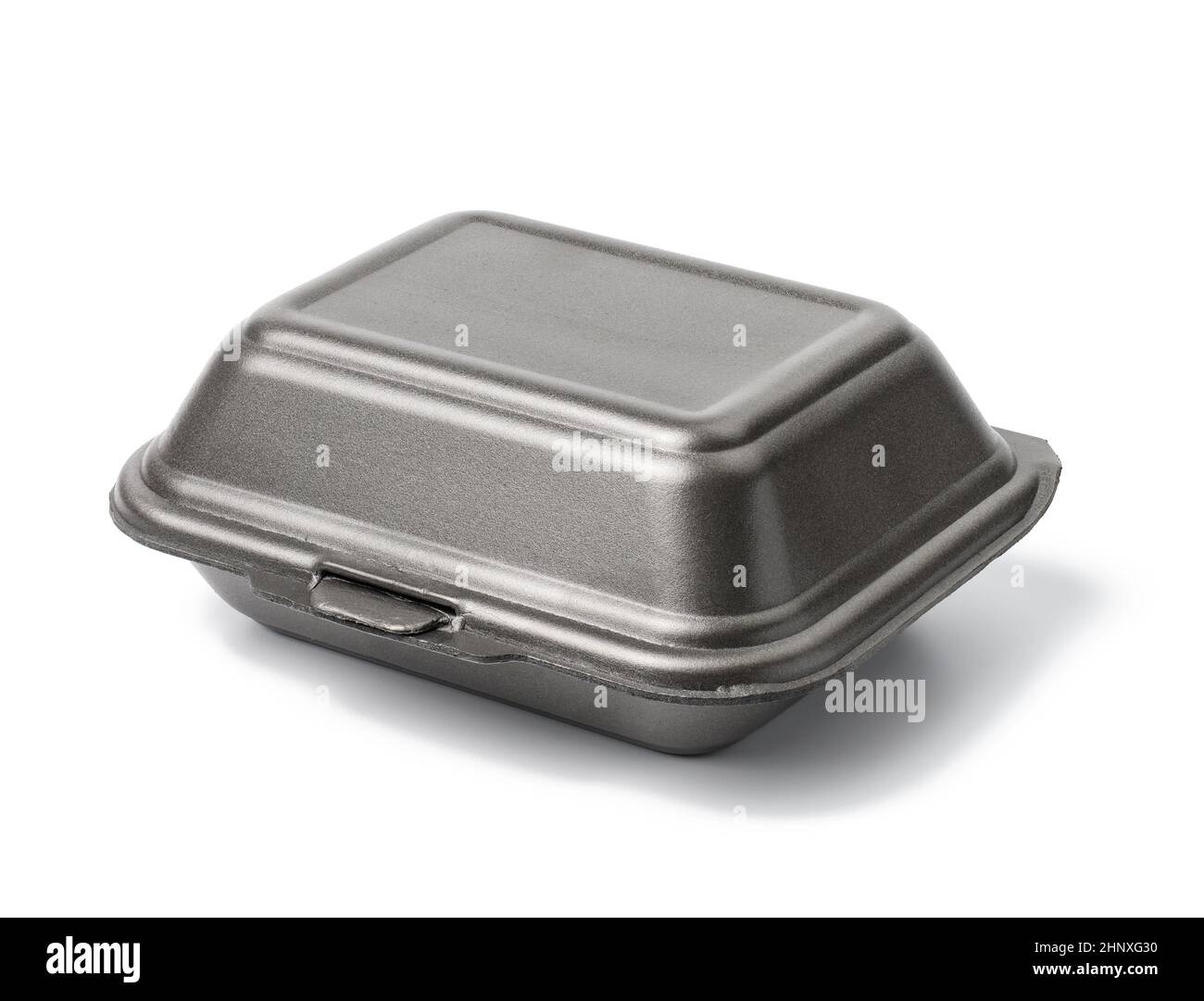 disposable food container. Gray box of polystyrene on a white ...