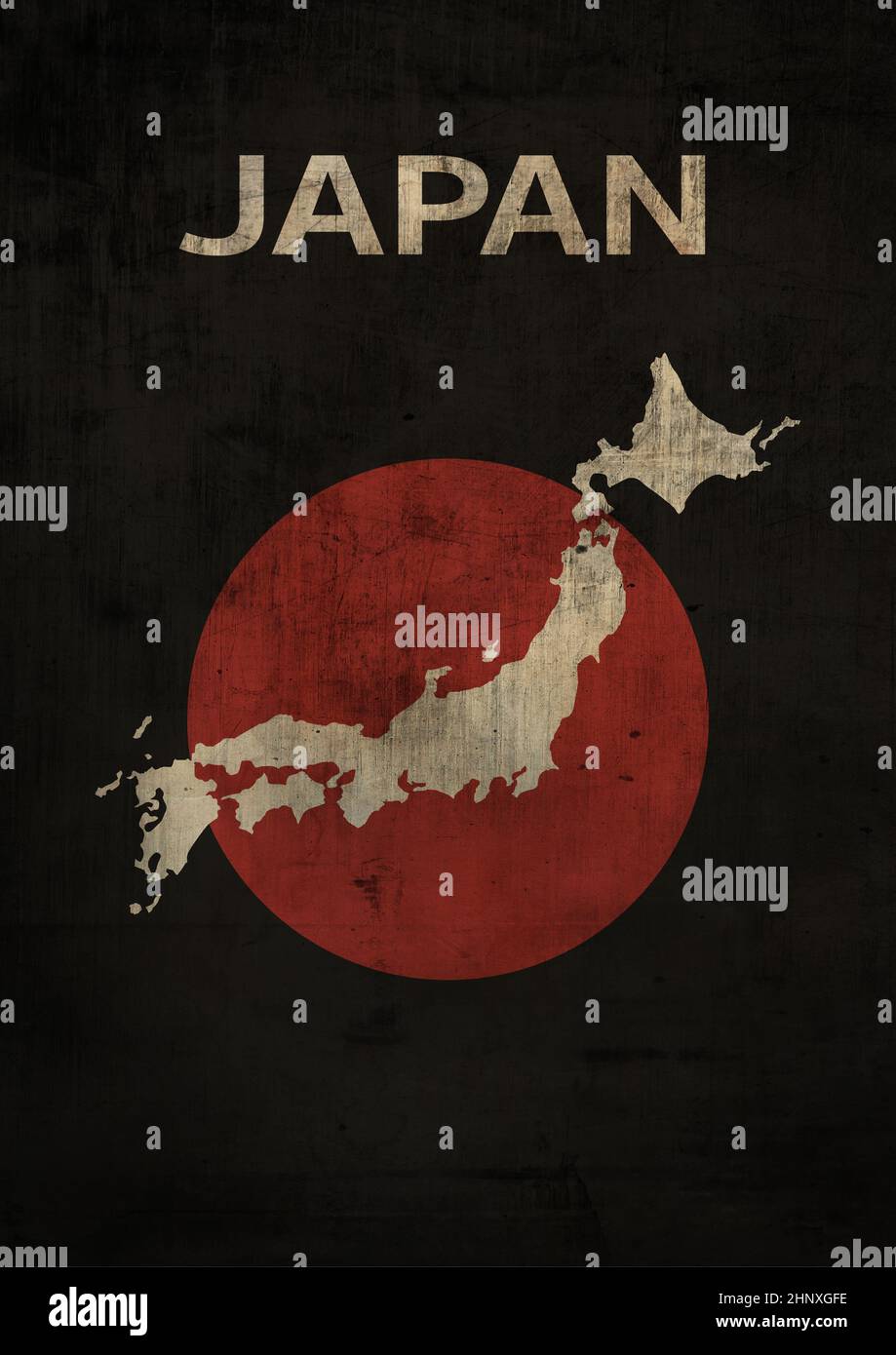 red circle sun from Japan with the map of country. illustration with ...