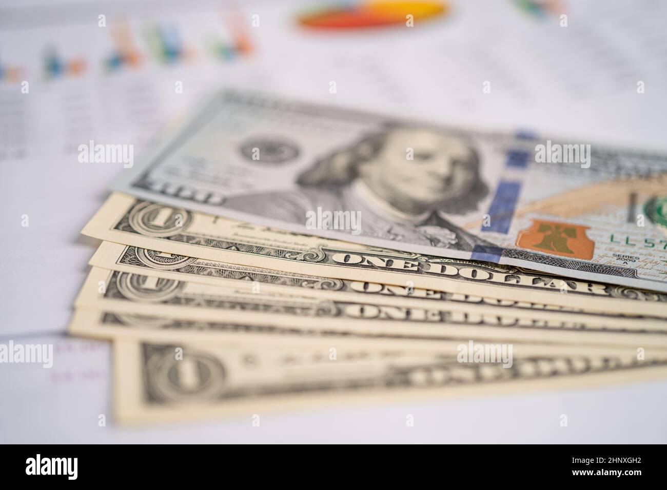 US dollar banknote on charts graphs paper. Financial development ...