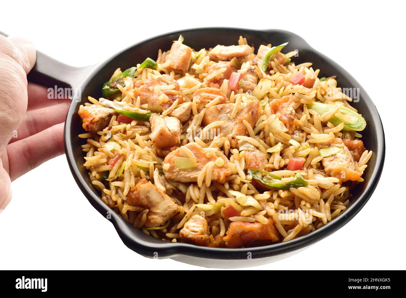 chicken fried rice in pan isolated on white background with clipping ...