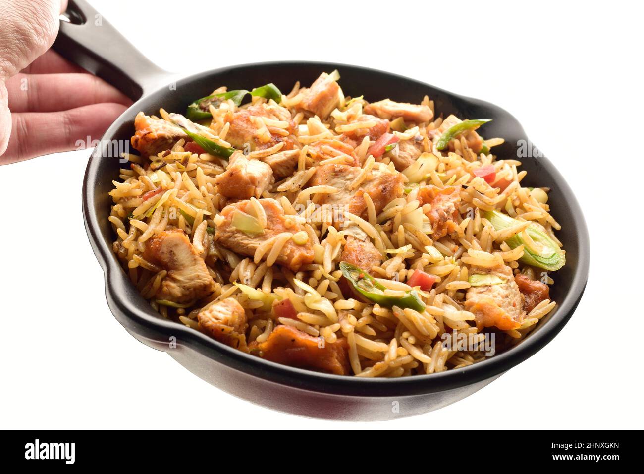 chicken fried rice in pan isolated on white background Stock Photo - Alamy