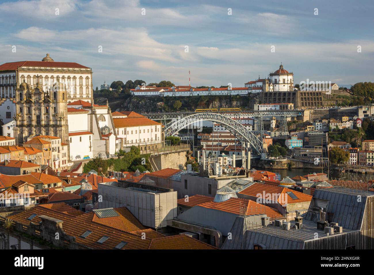 View of the city of Porto and Pont Luiz bridge, Portugal across ancient ...