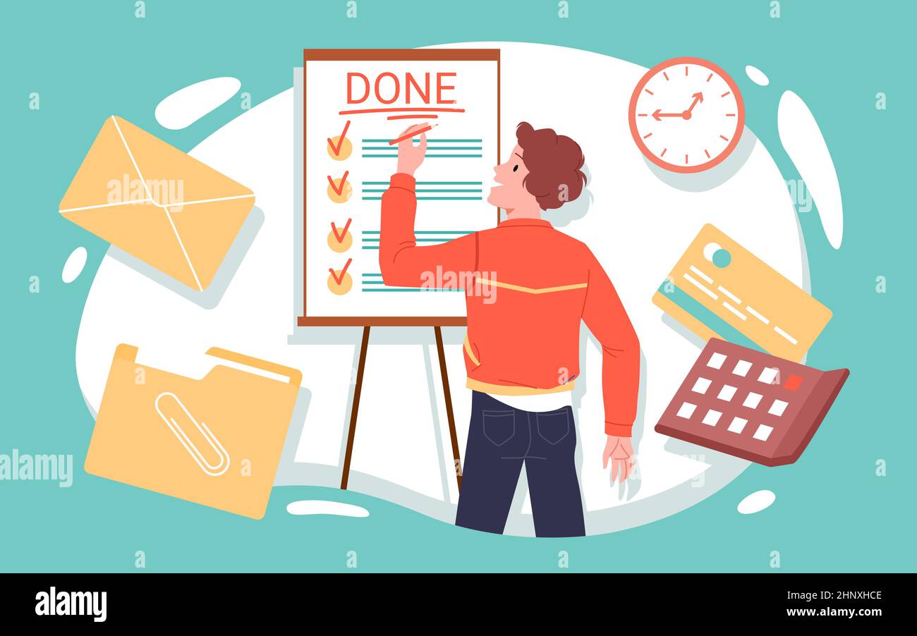 Man with work tasks document or personal planner, student of or ...