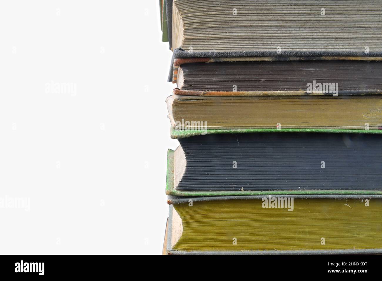Stack of hardcover vintage books isolated with copy space. White ...
