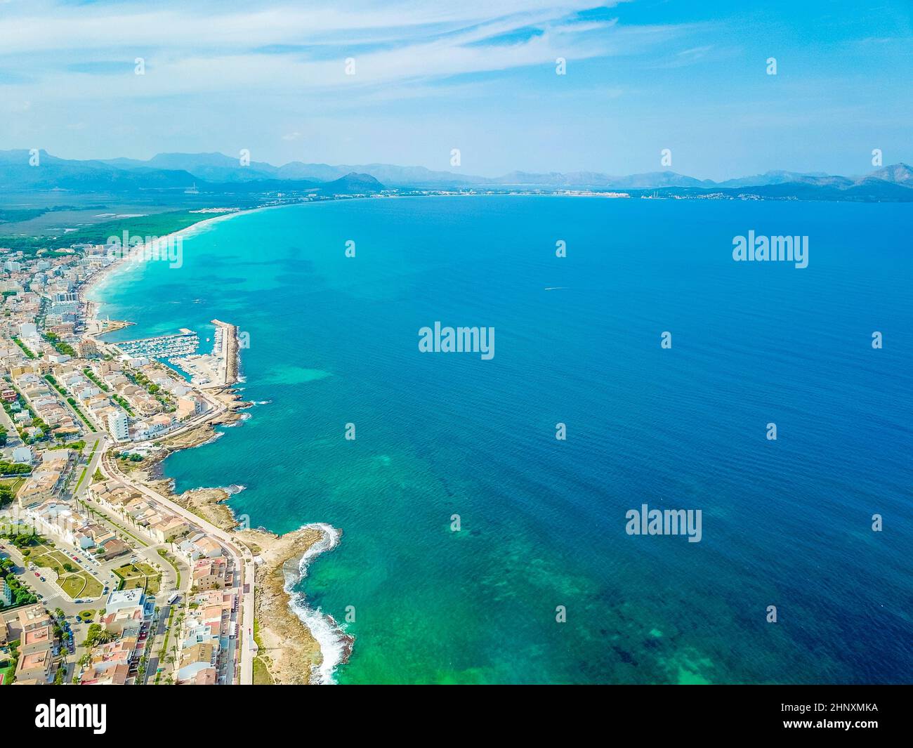 Natural coastal and beach landscape drone panorama with turquoise water ...