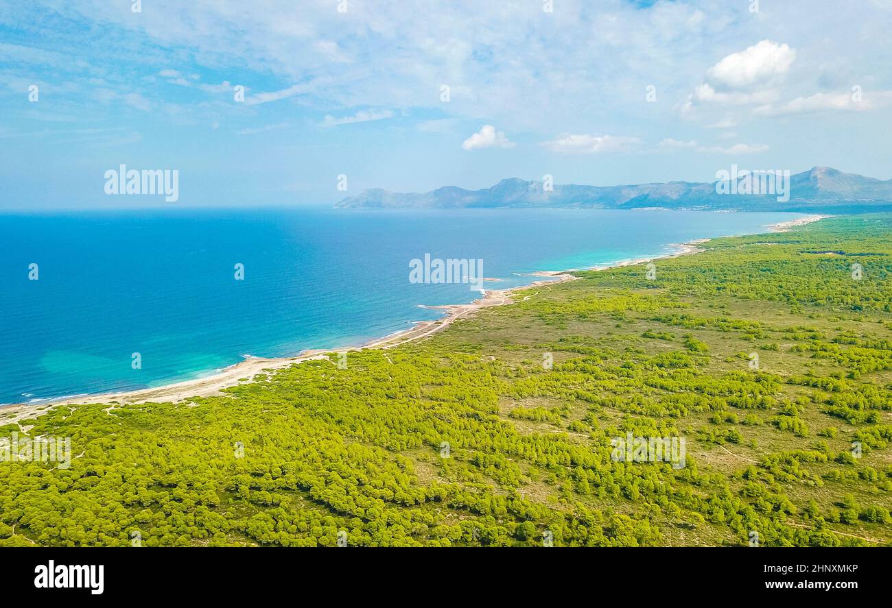 Natural coastal and beach landscape drone panorama with turquoise water ...