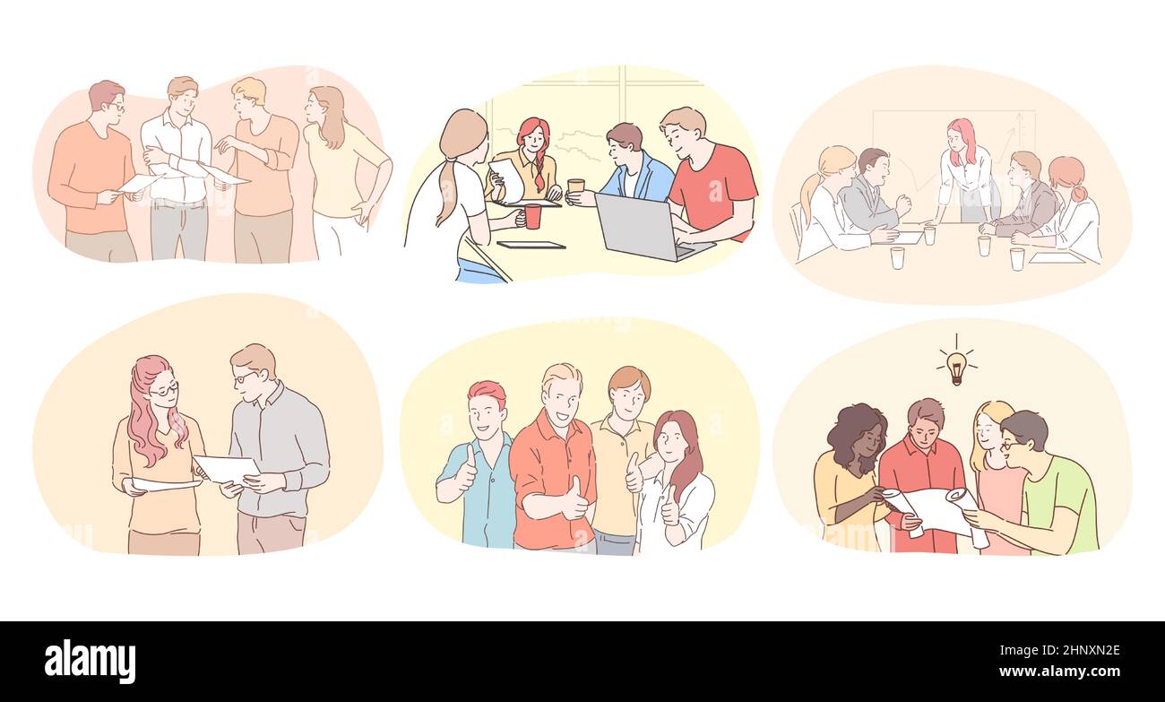 Teamwork, communication, brainstorming in office concept. Business ...