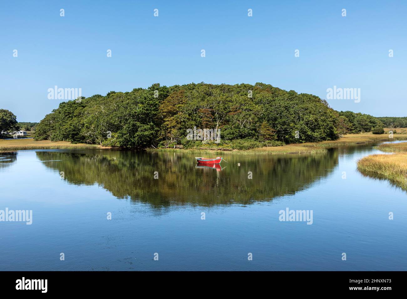 boat at beautiful lake landscape at Harwich at Cape Cod island Stock ...