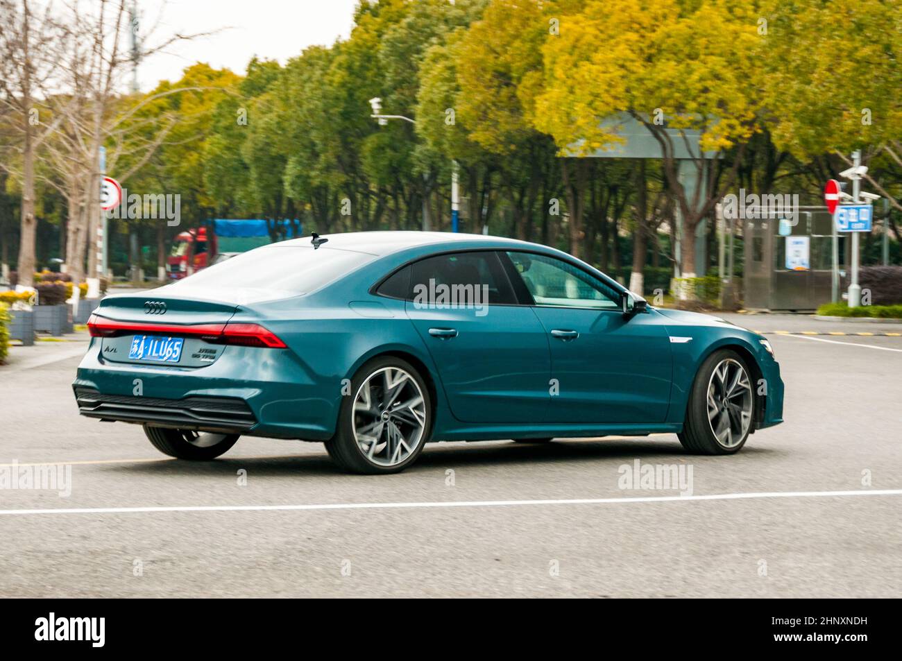 Audi A7L being driven on the road in Songjiang District, Shanghai ...