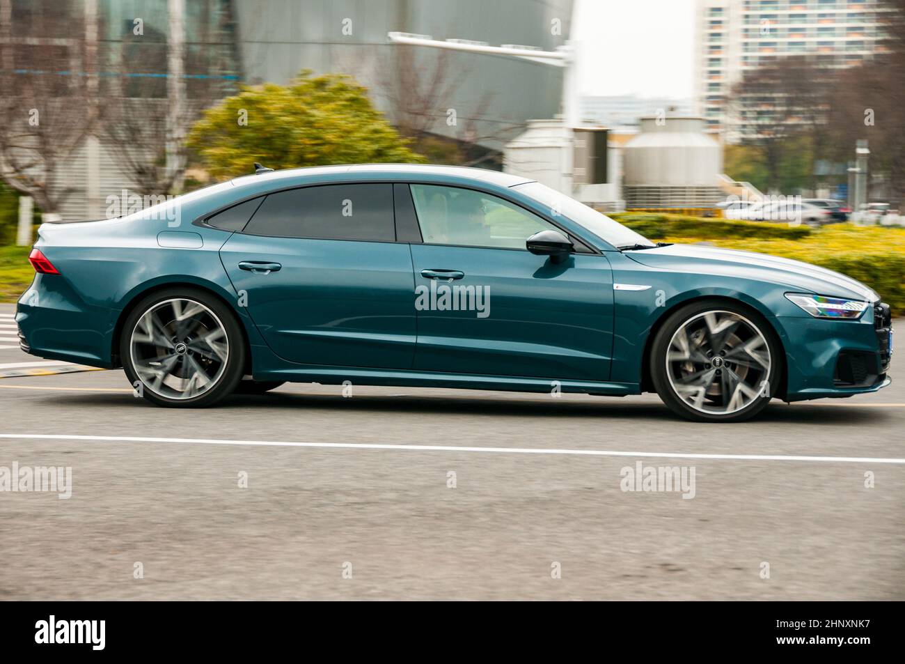 Audi A7L being driven on the road in Songjiang District, Shanghai ...