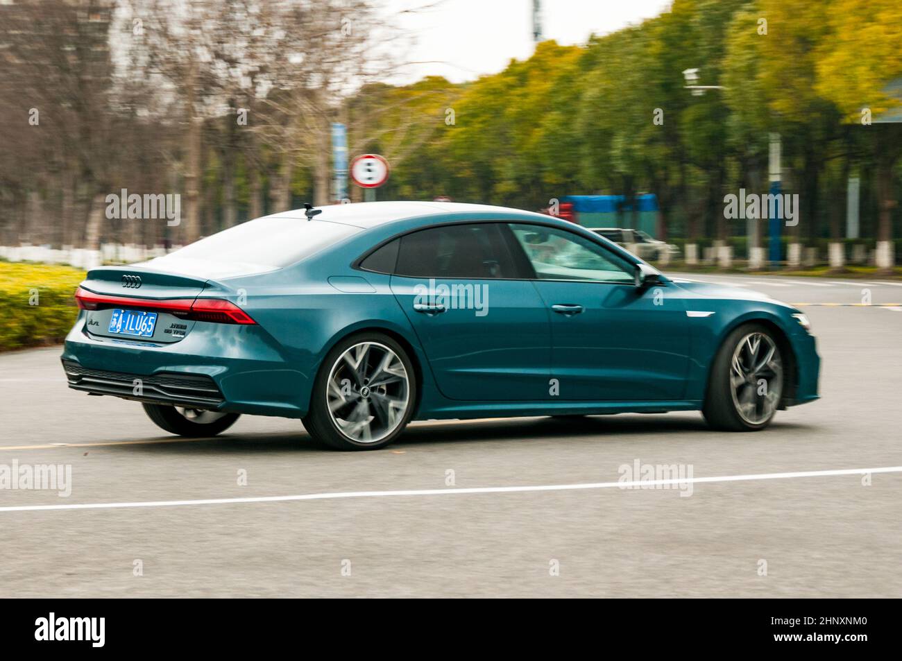 Audi A7L being driven on the road in Songjiang District, Shanghai ...