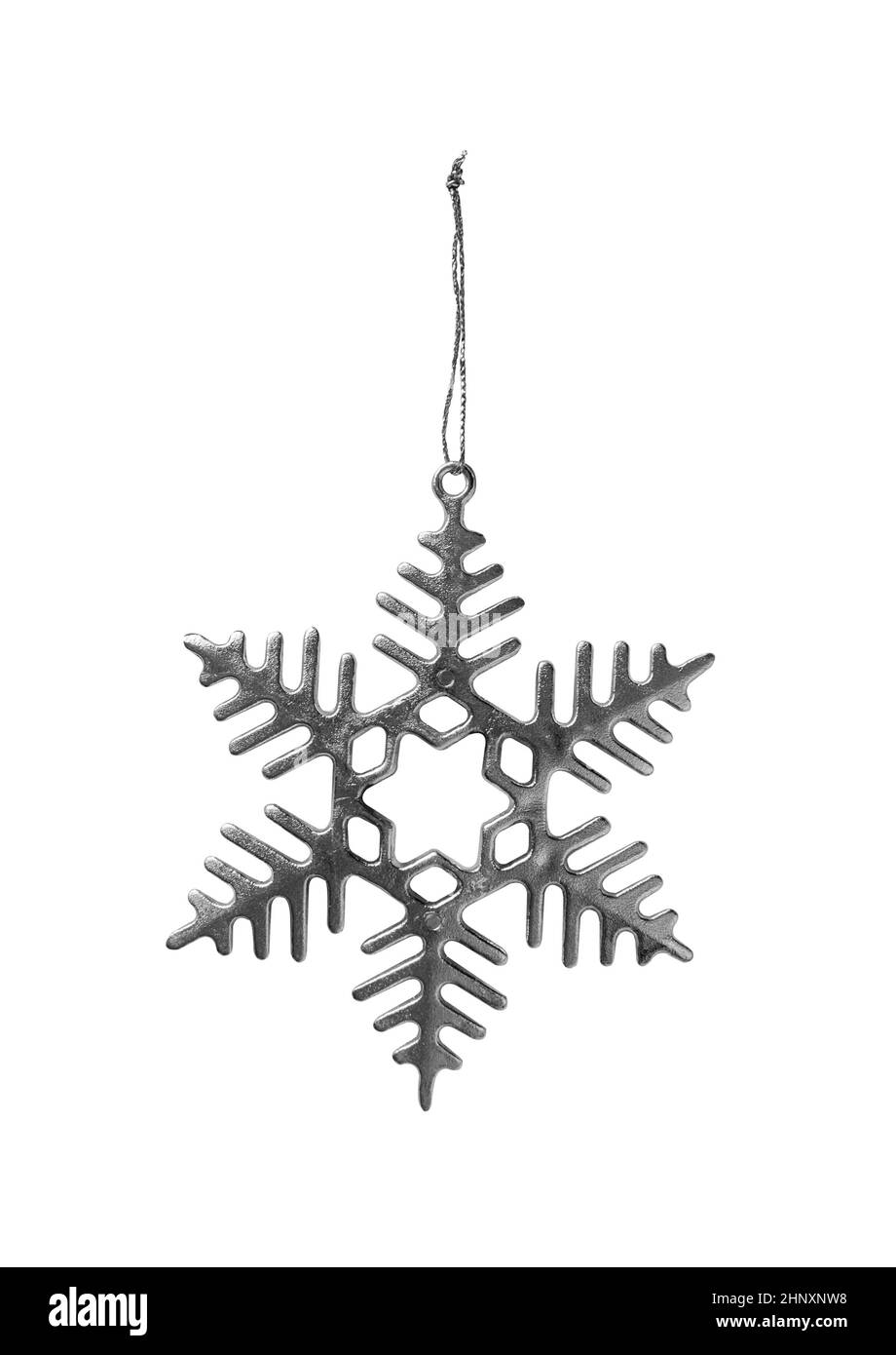 Christmas silver decorative snowflake hanging on silver glittering ...