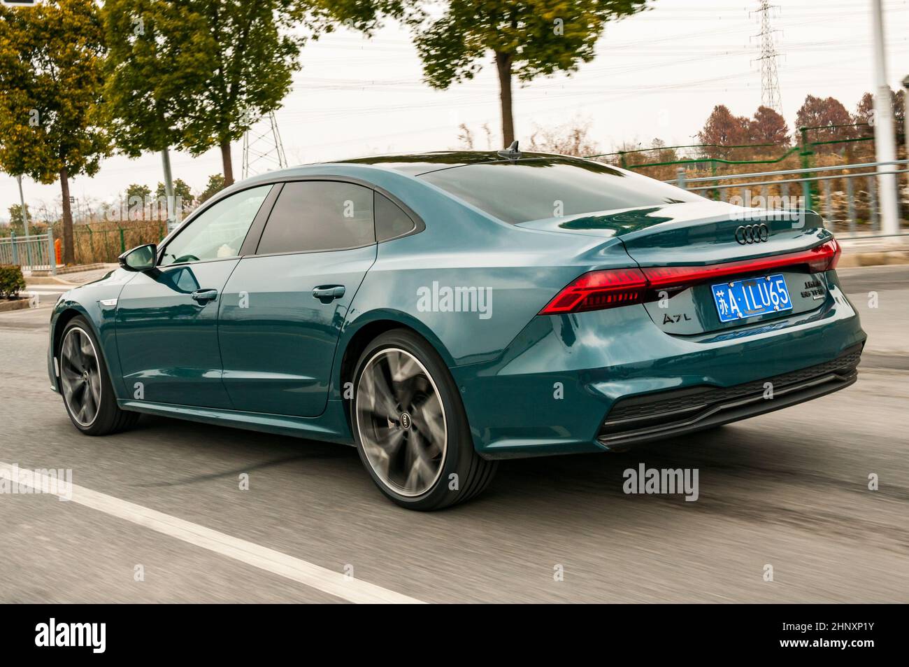 Audi A7L being driven on the road in Songjiang District, Shanghai ...